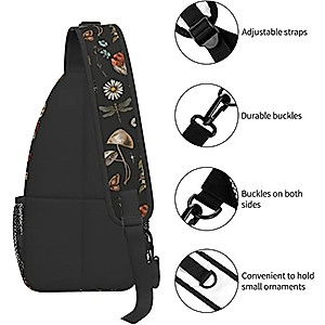 Sling Bag Vintage Magic Mushroom Leaf Forest Hiking Daypack Crossbody Shoulder Backpack Travel Chest Pack for Men Women