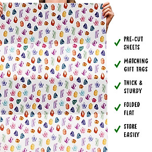 CENTRAL 23 - Crystals Gift Wrap - 6 Wrapping Paper Sheets - Precious Stones on White Background - For Birthdays - Women Girls - Recyclable