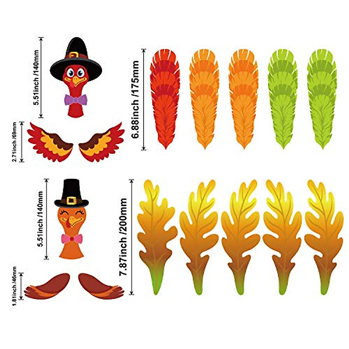 Konsait Thanksgiving Pumpkin Turkey Making Kit, Thanksgiving Turkey Craft for Kids, 6 Turkeys Fall Decor, for Give Thanks Thanksgiving Party Fall Turkey Craft Thanksgiving Party Games Accessories