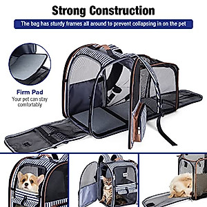 Lekebobor Large Cat Backpack Carrier Expandable Pet Carrier Backpack for Small Dogs Medium Cats Fit Up to 18 Lbs, Dog Carrier Backpack,Puppy Backpack Carrier, Blue Striped