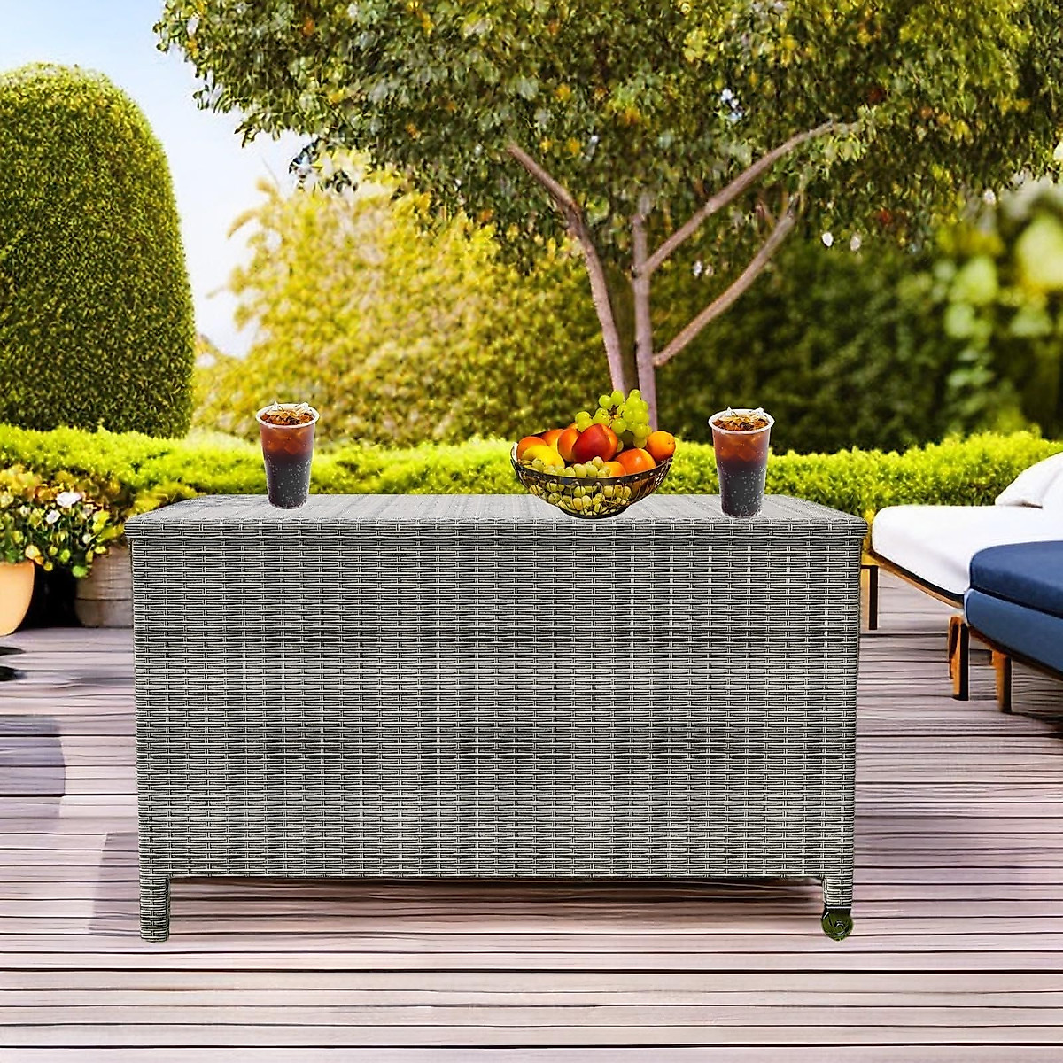 GarveeHome 120 Gallon Large Deck Box, Built-In Handles Patio Storage Box for Storage With Wheels, Rattan Waterproof Outdoor Bins for Cushions, Patio Furniture, Garden Tools