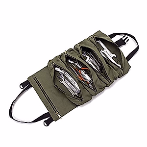 Toll Roll Bag,Canvas Tool Bags For Men,Small Tool Bag,Heavy Duty Tool Roll Up Bag with 5 Zipper Pockets,Wrench Roll Organizer For Mechanic Carpenter Electrician,Tool Roll Organizer.Car Camping Gear