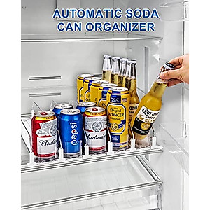 Soda Can Dispenser for Refrigerator - 5 Row Automatic Pusher Glide, Drink Organizer for Fridge, Soda Can Drink Organizer for Fridge, Width Adjustable Beverage Pusher Glide, soda dispenser for fridge