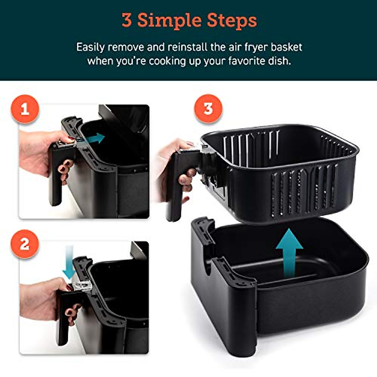 COSORI Air Fryer Accessories, Replacement 5.8QT Original Basket For COSORI CP358-AF, CS358-AF Air Fryers, Non-Stick, Dishwasher-Safe, CAF-P582B, Black