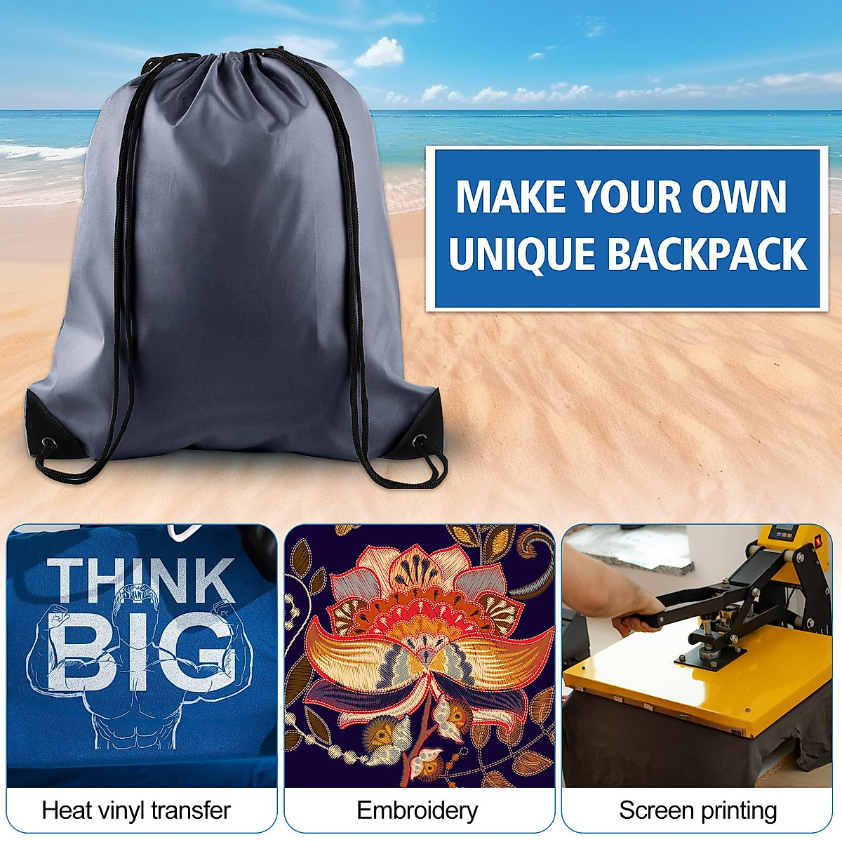 KUUQA 2 Pcs Gray Drawstring Backpack Drawstring Bag Bulk Sports Cinch Bags String Backpack Storage Bags for Gym Traveling