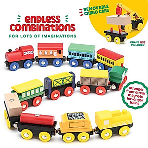 Wooden Train Set 12 PCS - Train Toys Magnetic Set Includes 3 Engines - Toy Train Sets For Kids Toddler Boys And Girls - Compatible With All Major Brands - Original - By Play22