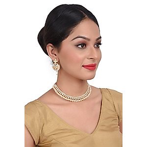 Efulgenz Pearl Indian Choker Indian Pearl Necklace Indian Faux Pearl Necklace Jewelry Set Cz Cubic Zirconia Beaded Choker Necklace Earrings Jewelry Set