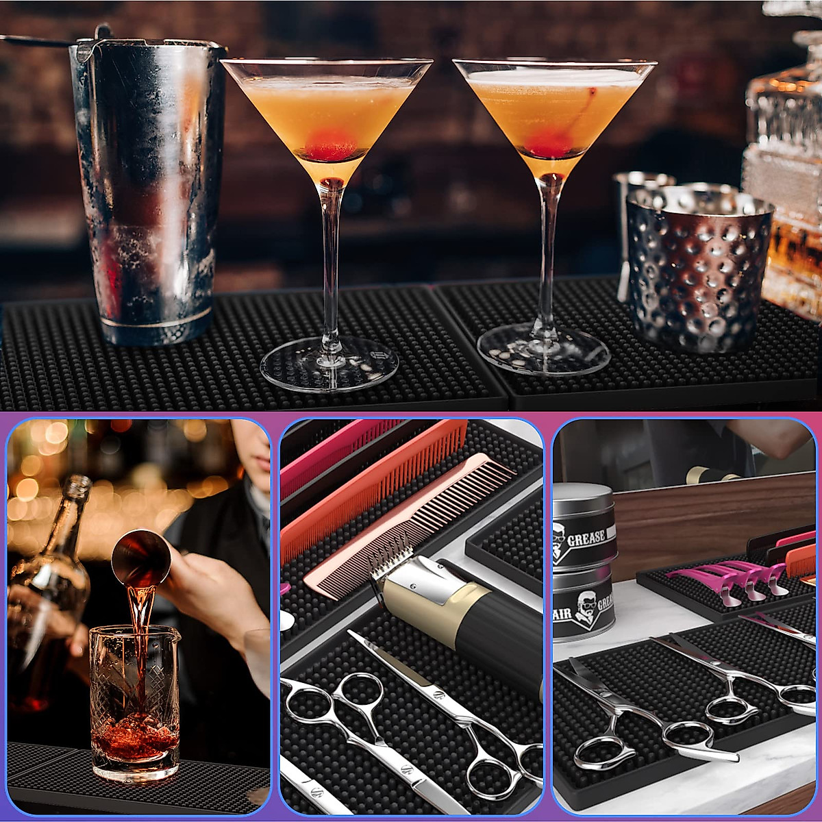 Noverlife 2PCS Barber Work Station Mat for Salon, Flexible PVC Heavy Duty Antiskid Rubber Mat for Stations, Service Mat Cushion for Bar, Heat-Resistant Pad Tools for Styling Hair Dryers Hair Trimmers