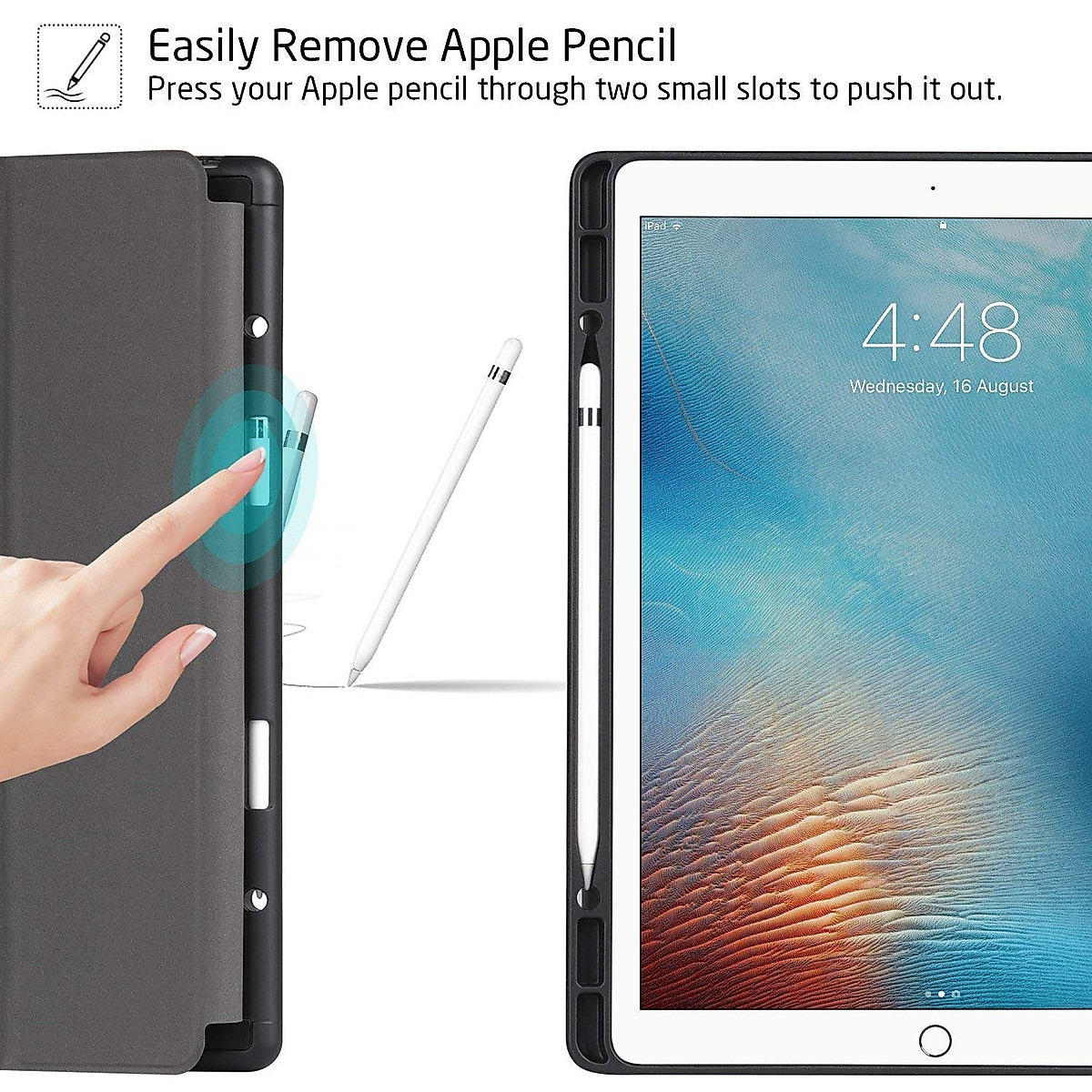 ZtotopCases for iPad Pro 12.9 Inch 2017/2015 (1st & 2nd Generation) with Pencil Holder, Lightweight Soft TPU Back Cover + Auto Sleep/Wake, Slim Tablet, Black