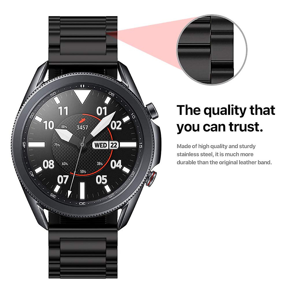 Intoval Band for Samsung Galaxy Watch 3 45mm / Watch 46mm / Gear S3 Frontier/Classic, Garmin Fenix 5/5 Plus/ 6/6 pro Premium Stainless Steel Bands with Link Adjustment Tool (22mm Strap, Black)