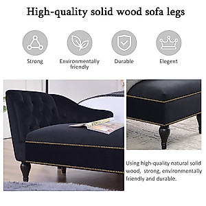 Favfurish 58'' Velvet Chaise Lounge,Sleeper Lounge Sofa,Button Tufted Right Arm Facing Lounge Upholstered Chair,with Nailhead Trim & Solid Wood Legs,for Living Room or Office,Black
