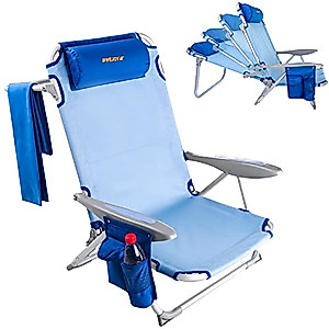 #WEJOY Aluminum Folding Beach Chairs Lightweight Portable Beach Chair Adjustable Lay Flat 4-Position Low Profile Lawn Chairs for Concerts, Sand, Camping Outdoor Chairs with Backpack Strap, Lightblue