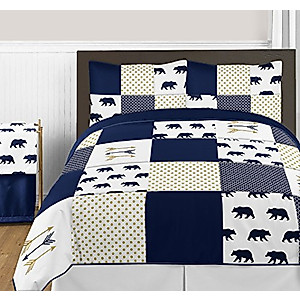 Navy Blue and White Baby Kid Clothes Laundry Hamper for Big Bear Collection by Sweet Jojo Designs