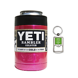 Custom Powder Coated YETI Coolers Fuchsia Pink Rambler Colster Beverage Holder Insulator - Keep Your 12 oz Beer or soda, can or Bottle, Cold for Hours (Fuchsia Pink Shimmer)