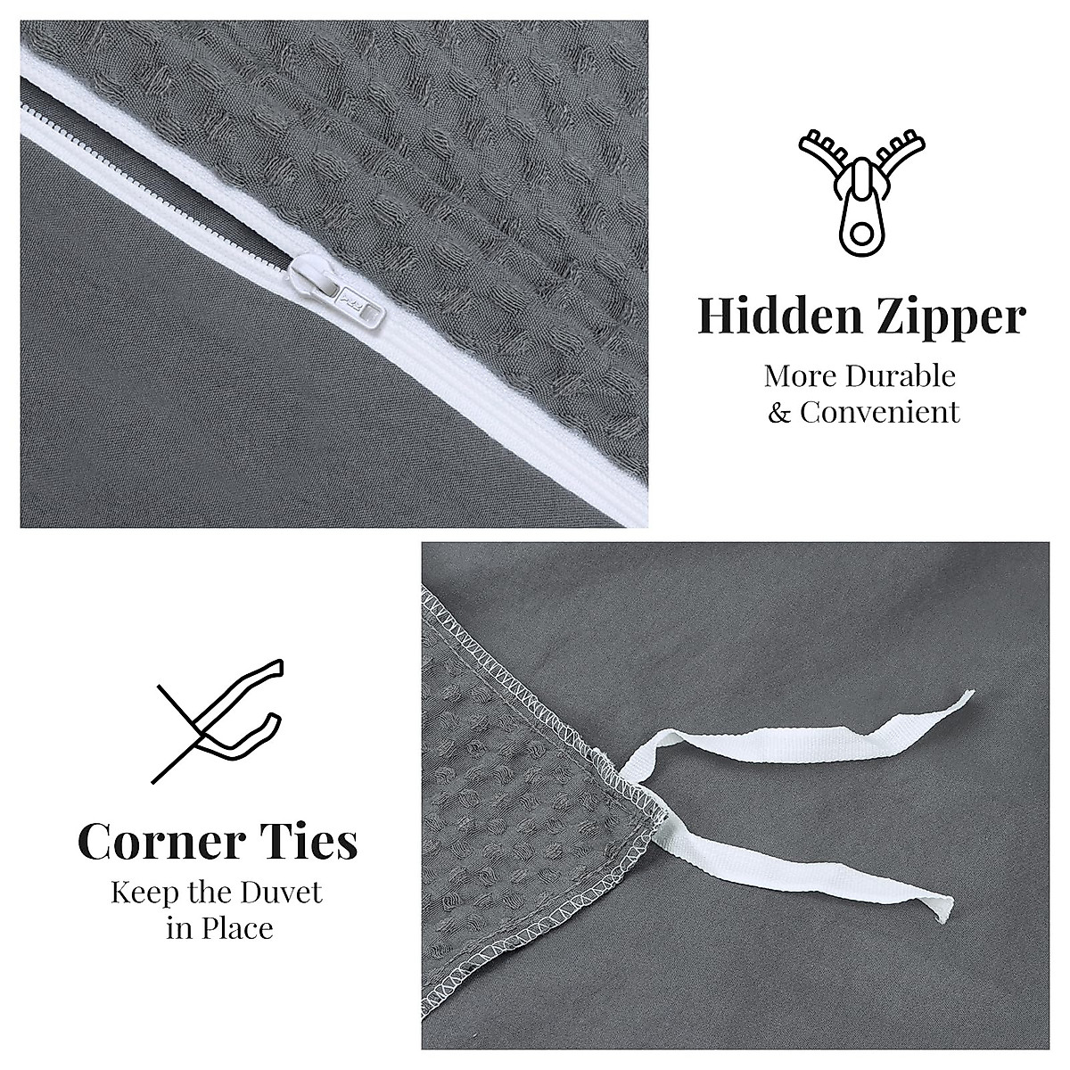 WARMDERN Waffle Weave Duvet Cover Queen Size, Grey Textured Duvet Cover Set, Soft and Breathable Comforter Cover, 3 Pieces Microfiber Bedding Set with Zipper for All Season(Grey,Queen)