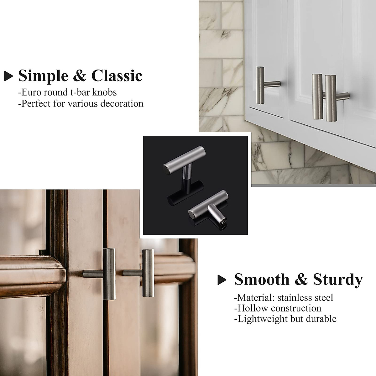 Probrico Kitchen Cabinet Drawer Handles and Pulls Stainless Steel (T-Knob, 10 Pack), T Bar Cabinet Knobs