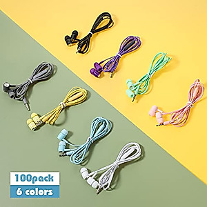 100 Packs Earbuds Headphones with Microphone Earbuds Headphones Kids Ear Earbud Bulk, Earbud Headphones for Classroom School, Compatible with Most 3.5 mm Interface (Black)