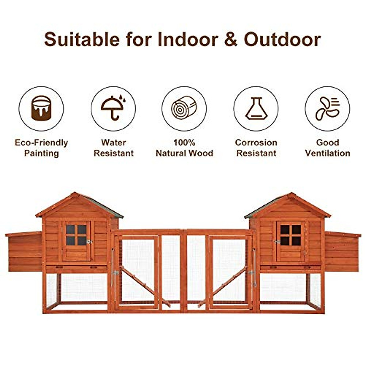 Esright 144” Large Wooden Chicken Coop, Outdoor Hens House with Ramps and Nesting Boxes