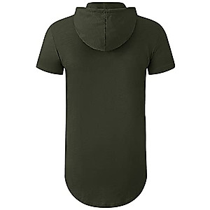 Aiyino Men's Short Sleeve Athletic Hoodies Sport Sweatshirt Solid Color Fashion Pullover 2XL Army Green