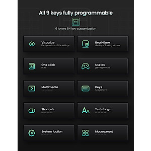 Vaydeer One-Handed Mechanical Keyboard Support NKRO, Hotkeys, One-Click Start,9 Fully Programmable Keys with Floating Window and Macro Multifunctional Keypad for iOS,Windows, Gift Idea for Him/Her