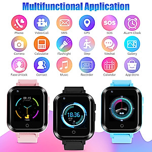 4G Watch Phone for Children, Kids Smart Watch, 2-Way Calls, GPS Location, IP67 Waterproof, Messages, School Mode, SOS, Video Calls, Camera, Remote Control, Torch, Pedometer Smartwatch (Concise Blue)