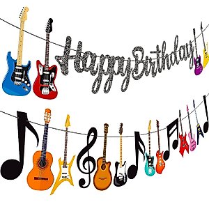 Guitar Birthday Party Banner Music Note Guitar Party Banners Guitar Birthday Party Decorations 2Pcs Guitar Cutout Banners for Rock Guitar Baby Shower Supplies