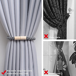 NICEEC 2 Pack Wooden Magnetic Curtain Tiebacks Boho Home Decoration Drape Tie Backs Natural Cotton Handmade Rope Curtain Holdbacks for Thin or Thick Home & Office Window Drapery (Grey)