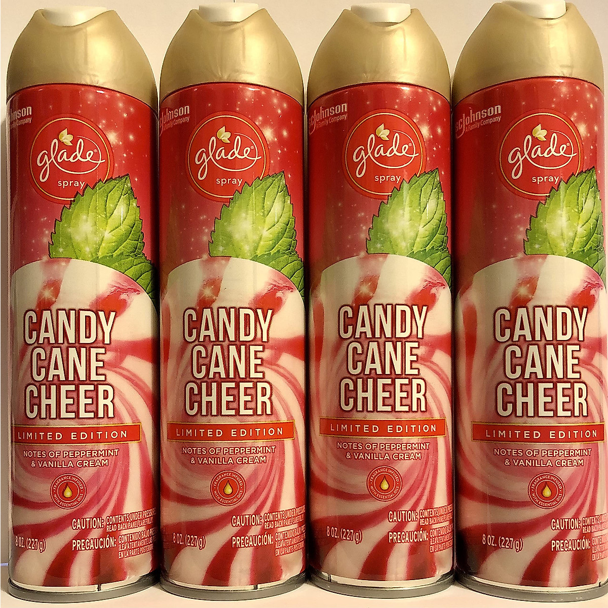 Glade Air Freshener Spray - Candy Cane Cheer - Holiday Collection 2020 - Net Wt. 8 OZ (227 g) Per Can - Pack of 4 Cans