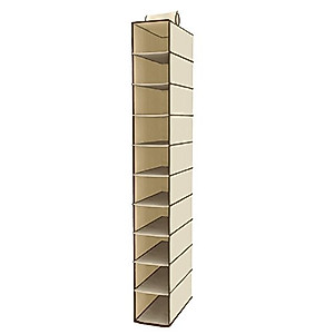Ziz Home Hanging Shoe Organizer for Closet, 10 Shelf, Tough Fabric 12”x6”x47” | Closet Shoe Organizer Hanging | Shoe Storage Hanging Shoe Holder | Shoes Sorter Shelves Rack Hanger (Beige)