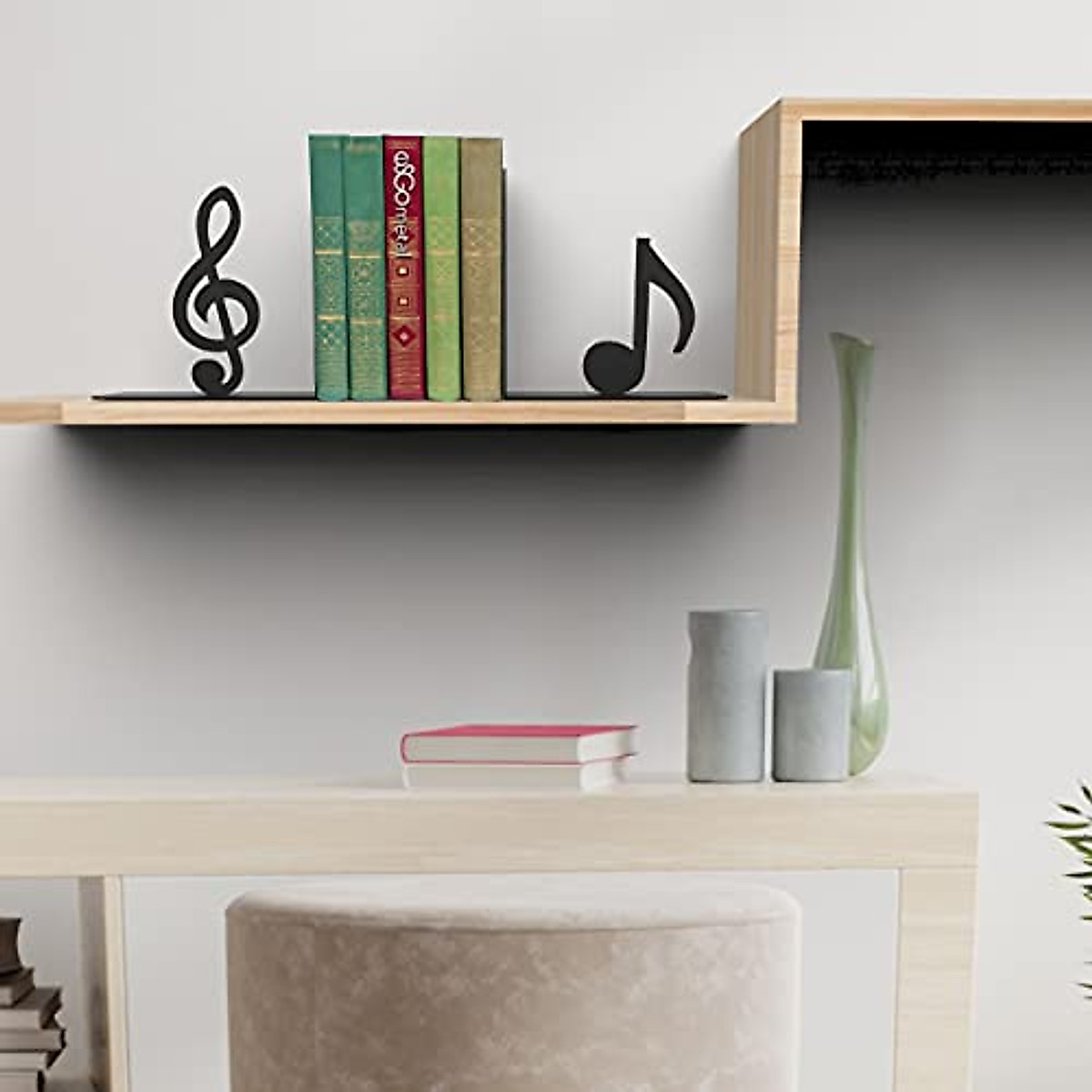 Bookends Music Notes, Bookends for Shelves, Book Ends for Office, Modern Bookends for Desk and Bookshelves, Metal bookends, Heavy Duty Metal Black Bookend Support, Creative Book Ends.