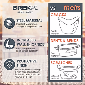 BREKX Copper Finish Drink Tubs + Insulated Party Mats for Parties, Oval Ice Buckets for Parties (Set of 2 tubs + 2 Bar Mats), Drink Buckets for Parties with Drip Mat for Cocktail Bar