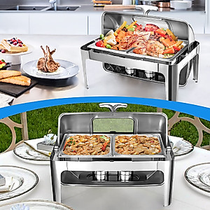 Chafing Dish Buffet Set, 9 QT Stainless Steel Roll Top Chafing Server Set, Food Warmers for Parties