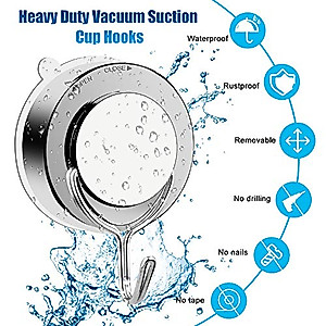 Powerful Vacuum Suction Cup Hooks, 2 Pack Heavy Duty Removable Waterproof Shower Hooks for Towel Bathrobe Coat, Strong Stainless Steel Hooks for Bathroom Kitchen, No Drilling Towel Hanger