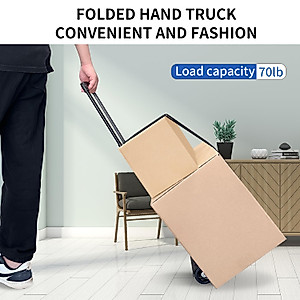 Folding Hand Truck,Portable Platform Luggage Cart Collapsible Dolly with 2 Wheels & 2 Ropes,Utility Portable Expandable Large Chassis Collapsible for Moving Airport Travel Luggage Office Use,Black