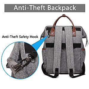 Laptop Backpack for Women, Kasqo 15.6 Inch Teacher Backpack Nurse Bags Work Backpack Purse Waterproof Anti-Theft Travel Backpack with USB Charging Port, Grey