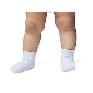 EPEIUS Unisex-Baby Socks Newborn Girl Seamless Turn Cuff Socks Cotton Rich Baby Boy Booties Socks White 6 Pair Pack,0-3 Months