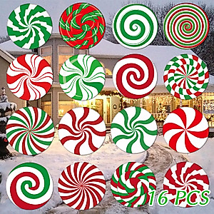 Flyowl 16 PCS Candy Christmas Outdoor Decorations Christmas Tree Hanging Ornaments Peppermint Lollipop Candy Yard Signs Tree Porch Yard Xmas Decor
