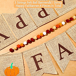 Fall Burlap Banner with 3 Pieces Fall Pom Pom Garland Wool Felt Ball Garland Thanksgiving Decoration for Harvest Time Autumn Theme Party Thanksgiving Supplies