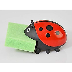 HOME-X Ladybug Sponge Holder with 3 Sponges, Kitchen Sink Accessories 4" L x 3" W x 2" H
