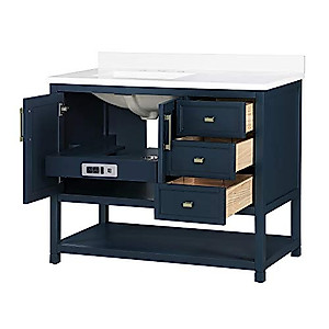Ove Decors Stanley 42 inch Bathroom Vanity Combo Freestanding Bath Cabinet | Modern Single Sink with Cultured Marble Countertop | Backsplash Included, Midnight Blue