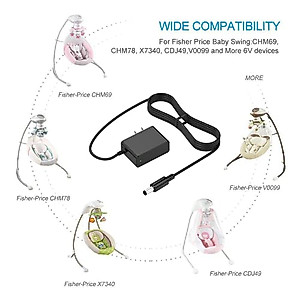 6V Power Cord for Ingenuity Baby Swing, Replacement Fisher Price Cradle AC Adapter for Snugapuppy, Rainforest Cradle, Butterfly Ocean Wonders Swing Baby Fisher-Price Charger Supply Plug Cord, 10FT