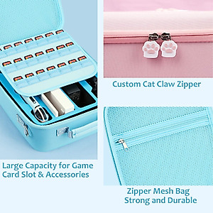 Acylulu Cute Cat Paw Carrying Case Compatible with Nintendo Switch - 21 Game Card Slot & Removable Shoulder Strap - Portable Hardshell Storage Bag for Switch Console Controller & Accessories