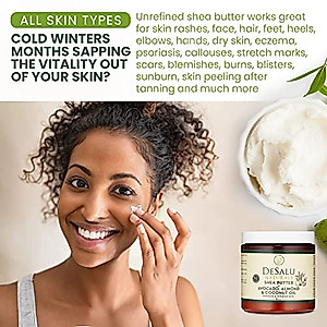Desalu Naturals Pure Unrefined Shea Butter with Avocado Oil, Almond Oil & Coconut Oil - 100% Natural African Shea Butter for Skin - Safe for All Skin Types.