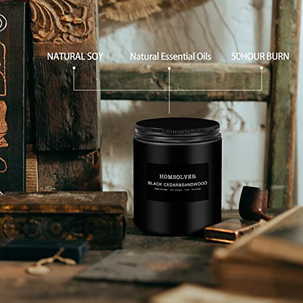 Homsolver Scented Candles, Black Cedar & Sandwood Candles for Men, Candles for Home Scented, Aromatherapy Soy Candles, 50 Hour Burn, Ideal Gifts for Men