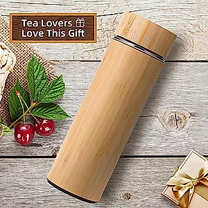 Eco Friendly Stainless Steel Thermos Insulated Drinking Bamboo Water Bottle Coffee Tumbler 17 oz
