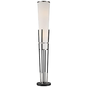 Possini Euro Design Flute Modern Torchiere Floor Lamp Standing 64" Sleek Satin Black Brushed Nickel Metal Tall White Tapering Cone Linen Shade for Living Room Reading House Bedroom Home Office