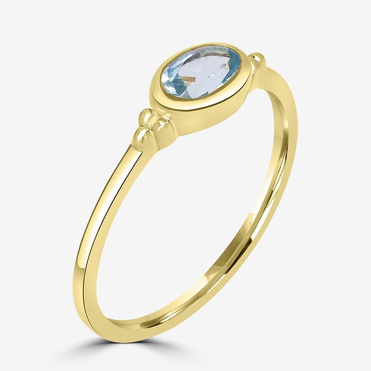 GEMISTRY East-West 14k Gold over Sterling Silver Swiss Blue Topaz Gemstone Stackable Solitaire Bezel Ring