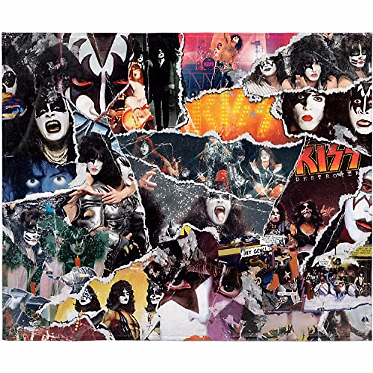 INTIMO KISS Blanket Magazine Rip Collage Music Band Super Soft Fleece Throw Blanket 48" x 60" (122cm x152cm)