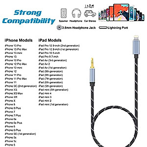 WORLDBOYU Lightning to 3.5mm Audio Cable iPhone Headphones Jack Lightning Aux Cord Compatible with iPhone 14 13 12 11 XS X 8 7 6 iPad iPod for Car Home Stereo, Speaker, Headphone(3.3FT), black