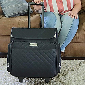 Everything Mary Rolling Craft Bag, Black Quilted - Papercraft Tote with Wheels for Scrapbook & Art Storage - Organizer Case for IRIS Boxes, Supplies, and Accessories - for Teachers & Medical